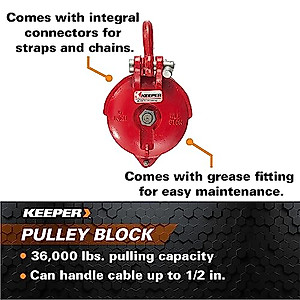 KEEPER - Pulley Block for All Winches Up to 18,000 Lbs. with 36,000 Lbs. Pulling Capacity