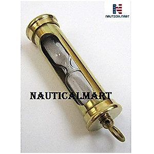 NauticalMart Brass Clock Sand Timer Key Chain 5" pendent Keyring Hour Glass