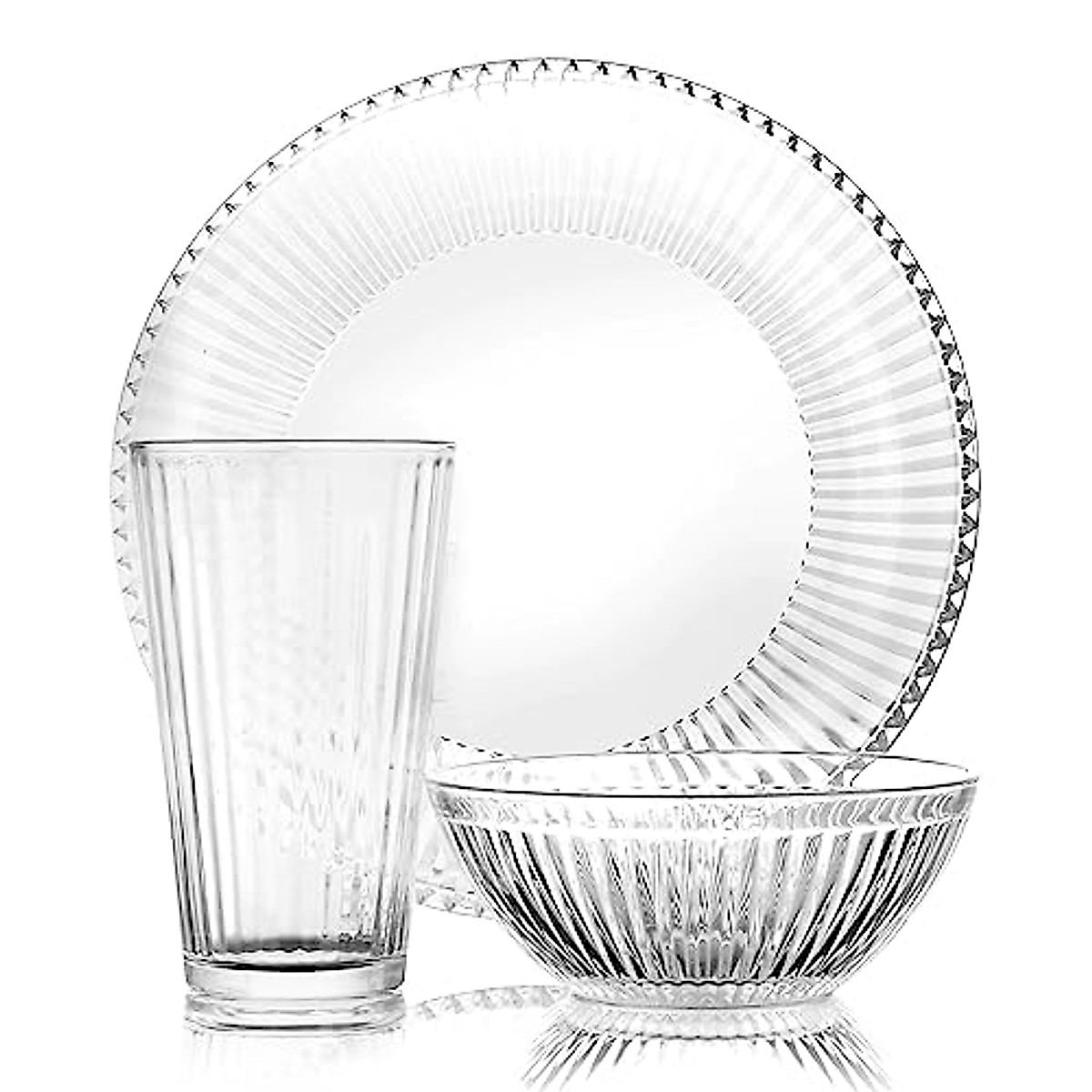Gibson Home Clearview Stripes 12 Piece Embossed Glass Dinnerware Set