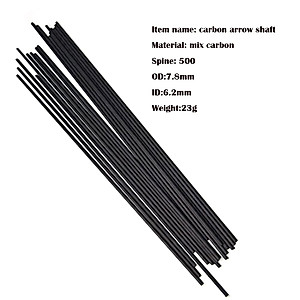 HNZMDY 30 Inch 6.2 mm Carbon Arrow Shaft Spine 500 Carbon Shaft Tube DIY Archery (shaft with insert, 24 Pcs)