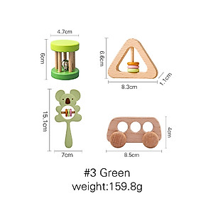 Promise Babe Wooden Baby Toys 4pcs Rattles Set Baby Toys Montessori Toys for Babies,Green