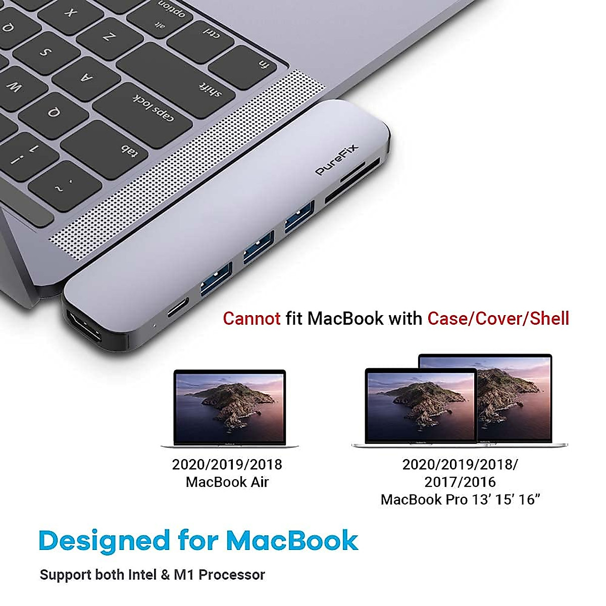 PureFix Mac USB C Hub, Thunderbolt 3 to USB C Multiport Adapter for MacBook Pro 16 15 13 inch & MacBook Air, 7-in-2 Dongle with 4K HDMI, 100W PD, 3 USB 3.0 Data Ports, SD & MicroSD Card Reader