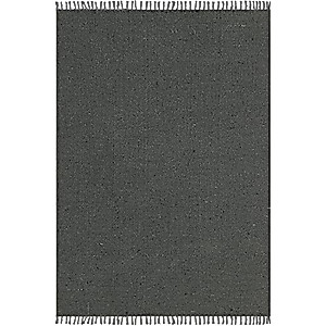 Casavani Indian Handmade Cotton Dhurrie Solid Black Area Rug Boho Kilim Flat Weave Rug Indoor Hall Room Decor Carpet Throw Rugs for Bedroom Living Room Bathroom Balcony 9x15 Feet