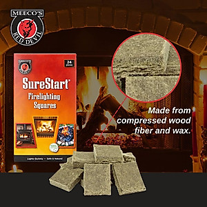 MEECO'S RED DEVIL Surestart® Firelighting Squares Pack of 24 - Quick Lighting for Indoor/Outdoor Fireplaces, Wood Stoves, Pellet Stoves, Campfires, Fire Pits, Smoker Grills, & Pizza Ovens