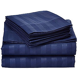 Elegant Comfort #1 Bed Sheet Set on Amazon - Super Silky Soft - 1500 Thread Count Egyptian Quality Luxurious Wrinkle, Fade, Stain Resistant 6-Piece Stripe Bed Sheet Set, Queen Navy