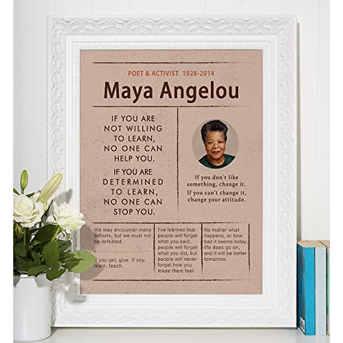 Motivational Poster Wall Art - Office Wall Art & Decor - Positive Quotes Wall Decor - Encouragement Gifts - Positive Sayings for Wall Decor - Inspirational Wall Art Maya Angelou Quote, 8x10" Unframed