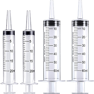 Frienda Large Plastic Syringe 4 Pack Measuring Syringe Tools Dispensing Multiple Uses (20 ml and 60 ml)
