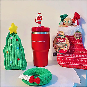 SEEZIZI 5 pcs Christmas Straw Covers Cap Toppers Compatible with Stanley 30&40 oz Tumbler Cups,Reusable Cute Silicone Straw Tips Lids Protectors for 0.4 in/10mm Stanley Cups Straws Accessories