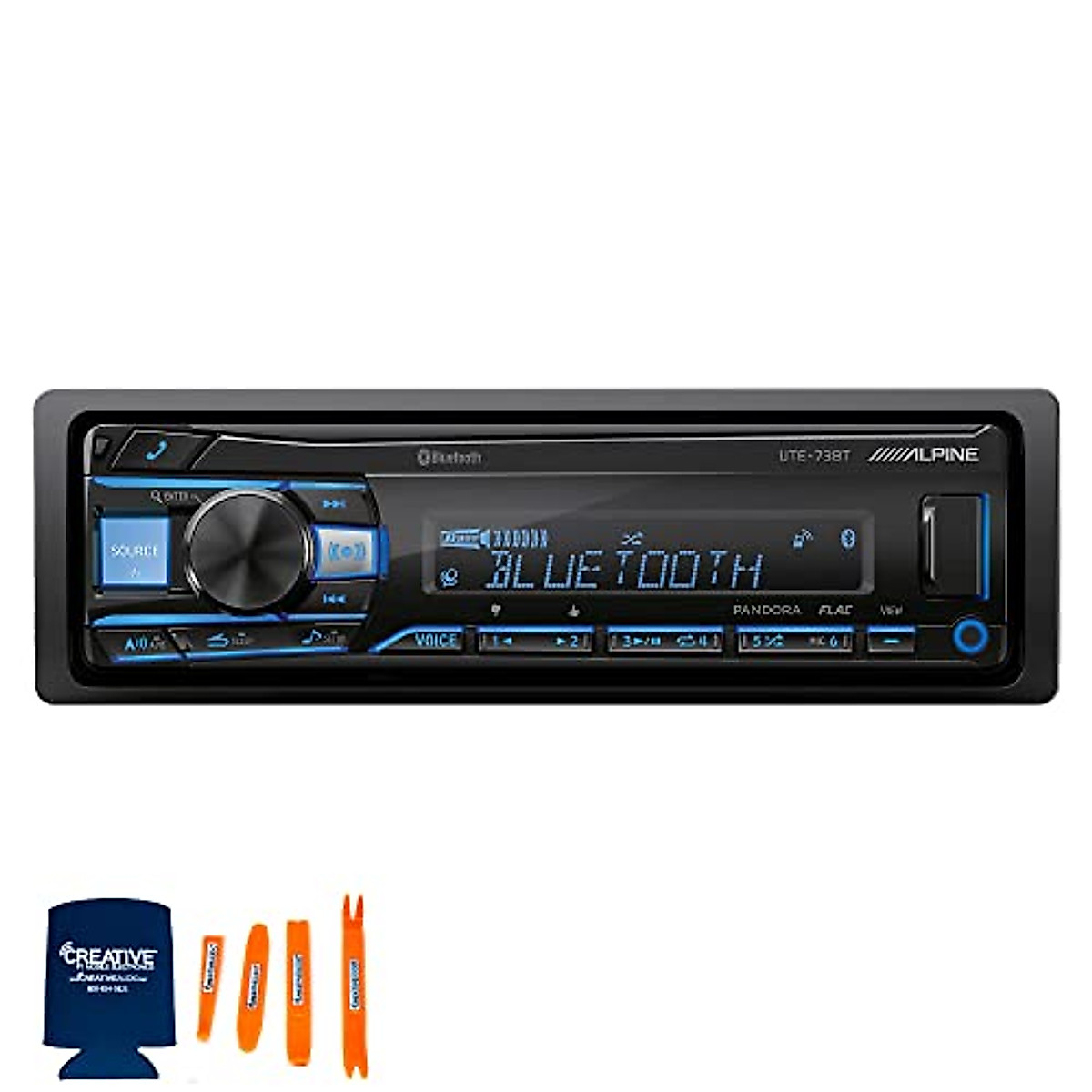 Alpine UTE-73BT Bluetooth Car Stereo Music Lover's Bundle with 4 SXE-1726S 220W Coaxial Speakers. No-CD Mechless Digital Media Receiver Head Unit, Streams from iPhone and Android, High Res via USB