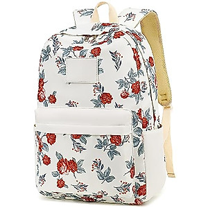 School Backpack for Teen Girls Bookbags Elementary High School Floral Laptop Bags Women Travel Daypacks (Rose Beige)