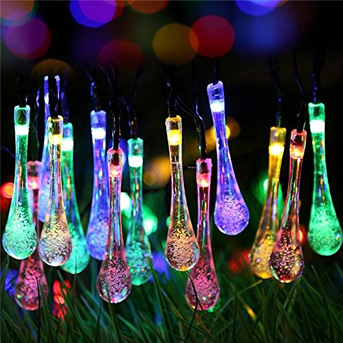 KORADA Solar Strings Lights, 20 Feet 30 LED Water Drop Solar Fairy Lights, Waterproof Lights for Garden, Patio, Yard, Home, Parties- Multi Color