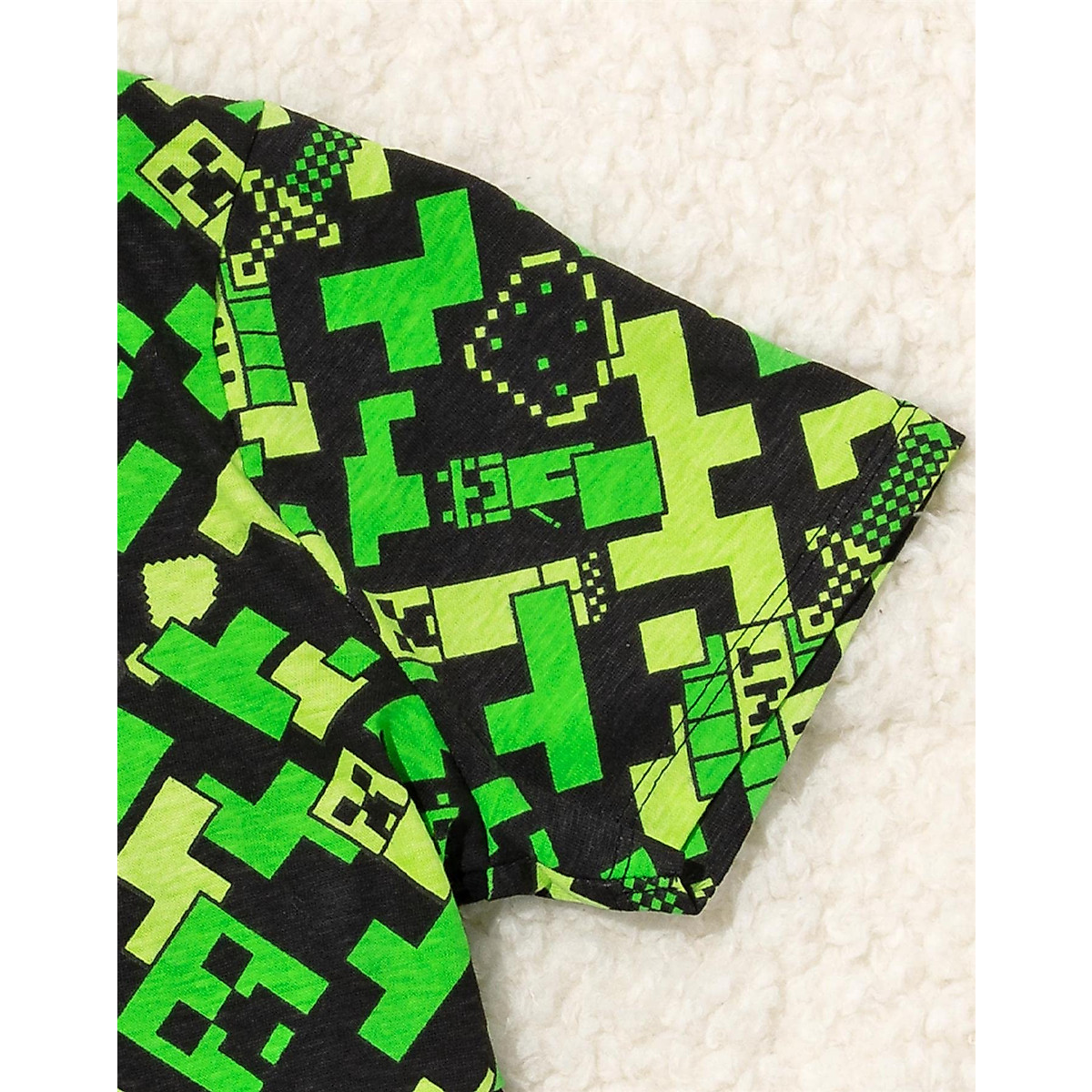 Minecraft Camo Pajama Set | Creeper Short Sleeve Top and Long Leg Bottoms | Comfortable Kids Gaming Nightwear for Bedtime