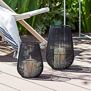 Lights4fun, Inc. Set of 2 Black Metal Wire Battery Operated LED Flameless Candle Lanterns for Indoor Outdoor Use