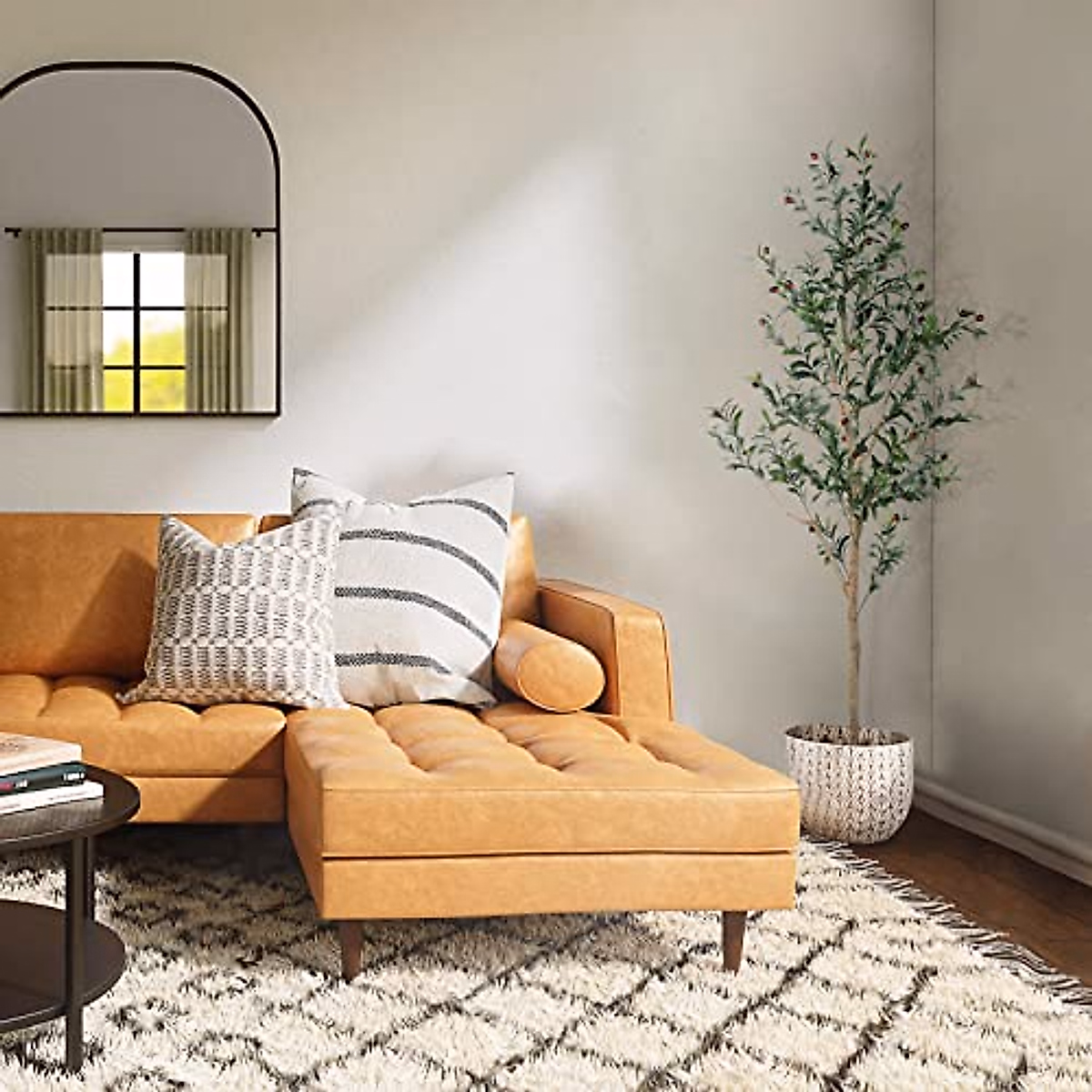 LYERSE 6ft Artificial Olive Tree Tall Fake Potted Olive Silk Tree with Planter Large Faux Olive Branches and Fruits Artificial Tree for Office House Living Room Home Decor