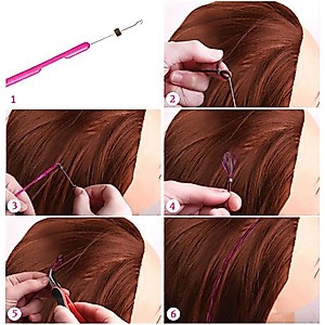 Hair Tinsel Kit With Tool Fairy Hair Tinsel Heat Resistant 47Inch Tinsel Hair Extensions 6Pcs 1200 Strands Sparkling Hair Tinsel Glitter Tinsel Hair Extensions for Women Girls Kids (White-Pink)