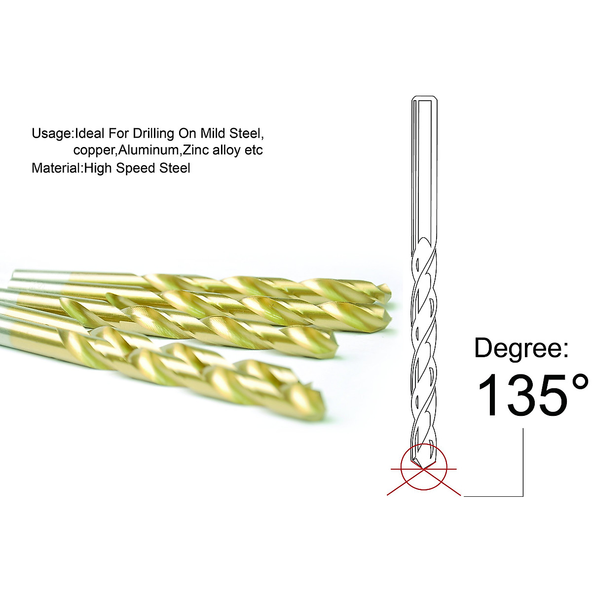 10PCS,11/32", Titanium Coated Twist Drill Bits