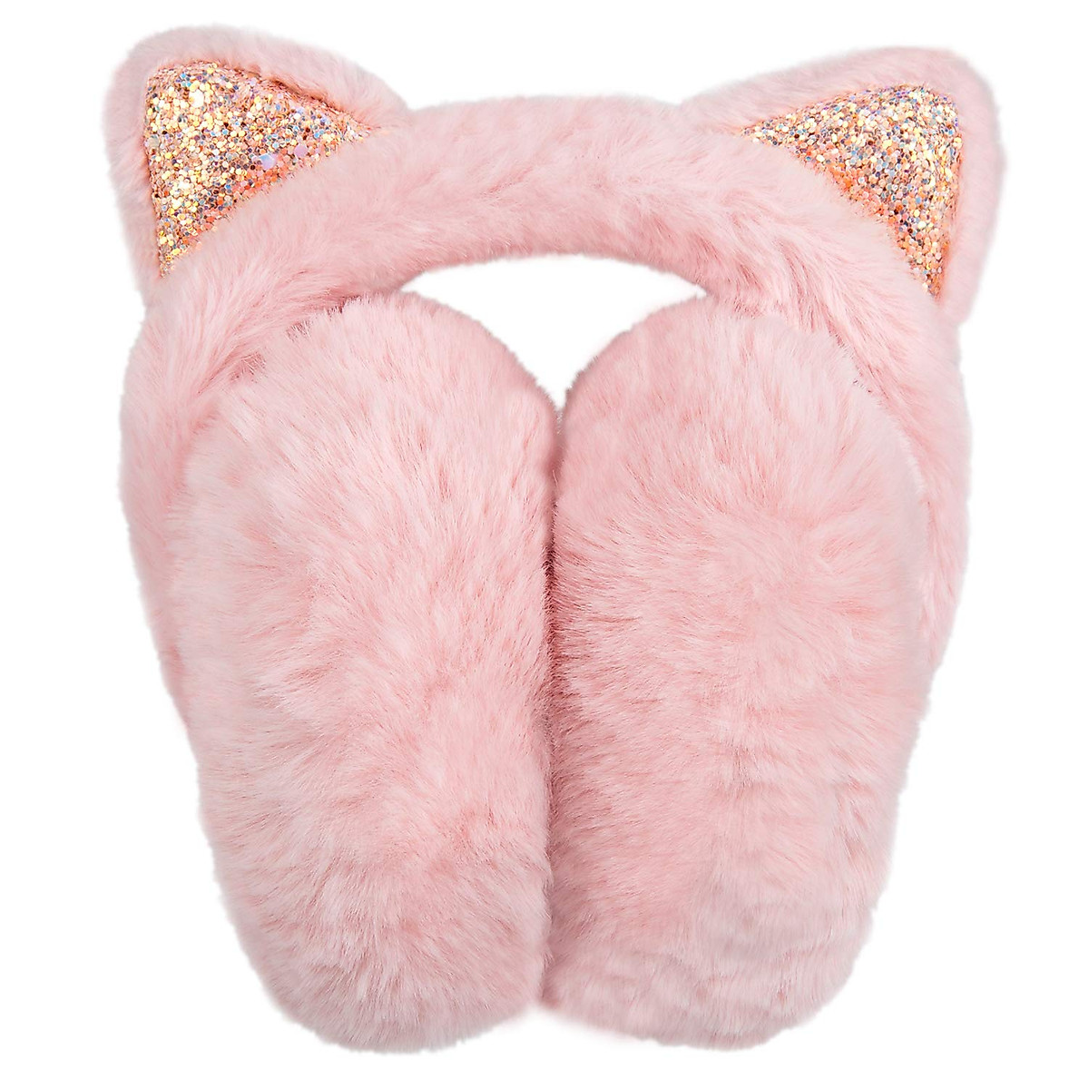 Surblue Foldable Cat Ear Earmuffs Winter Warm Outdoor Ear Covers Headband Fur Ear Warmer, Pink