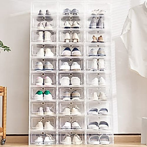 24pcs Shoe Storage Box Foldable Storage Plastic Clear Home Organizer Stackable Shoe Organizer Boxes, Clear Plastic Shoe Organizer for Closet, Easy Assembly Space Saving Foldable Shoe Holder Containers Bins