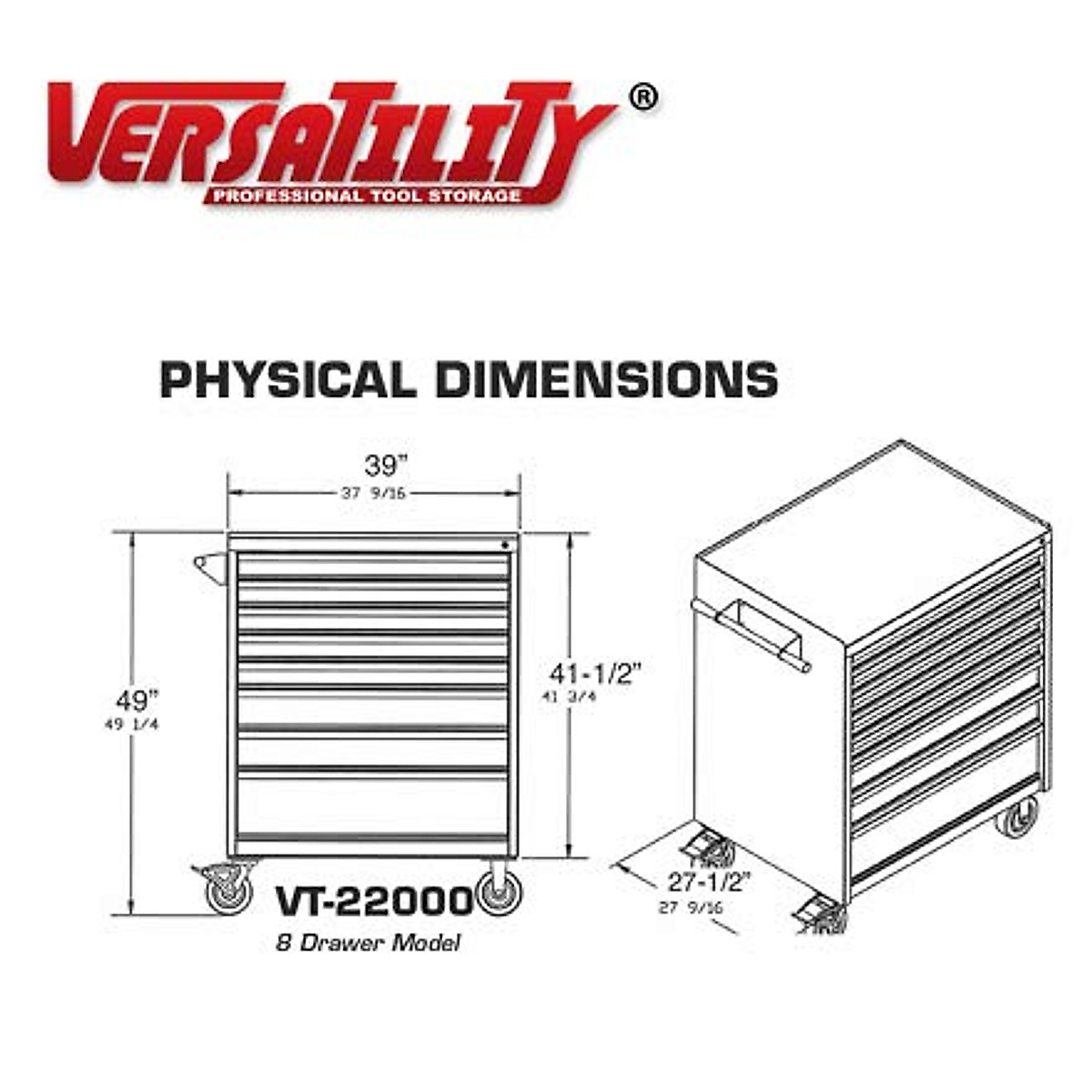 Versatility - 8 Drawer Turret Tooling Cabinet with Mobile Base, VT-22000