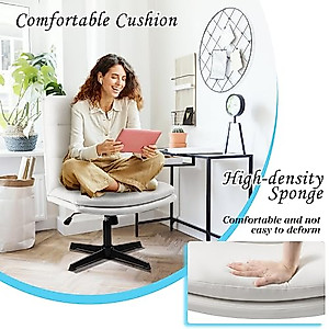 TAVATA High Back Armless Office Desk Chair No Wheels, PU Leather Cross Legged Office Chair, Wide Seat Home Office Desk Chairs, Adjustable Swivel Vanity Task Computer Chair (White)