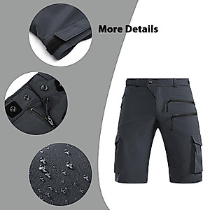 Hiauspor Men's Mountain Bike Shorts Stretch Hiking Cargo Shorts Quick Dry with Zipper Pocket for Cycling Casual Tactical （Dark Grey M）