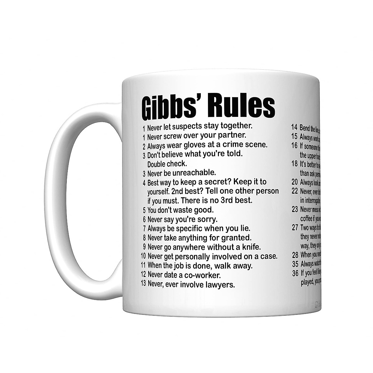 CJ Artisans NCIS 2023 Gibbs' Rules Coffee Mug (All 38 Rules)