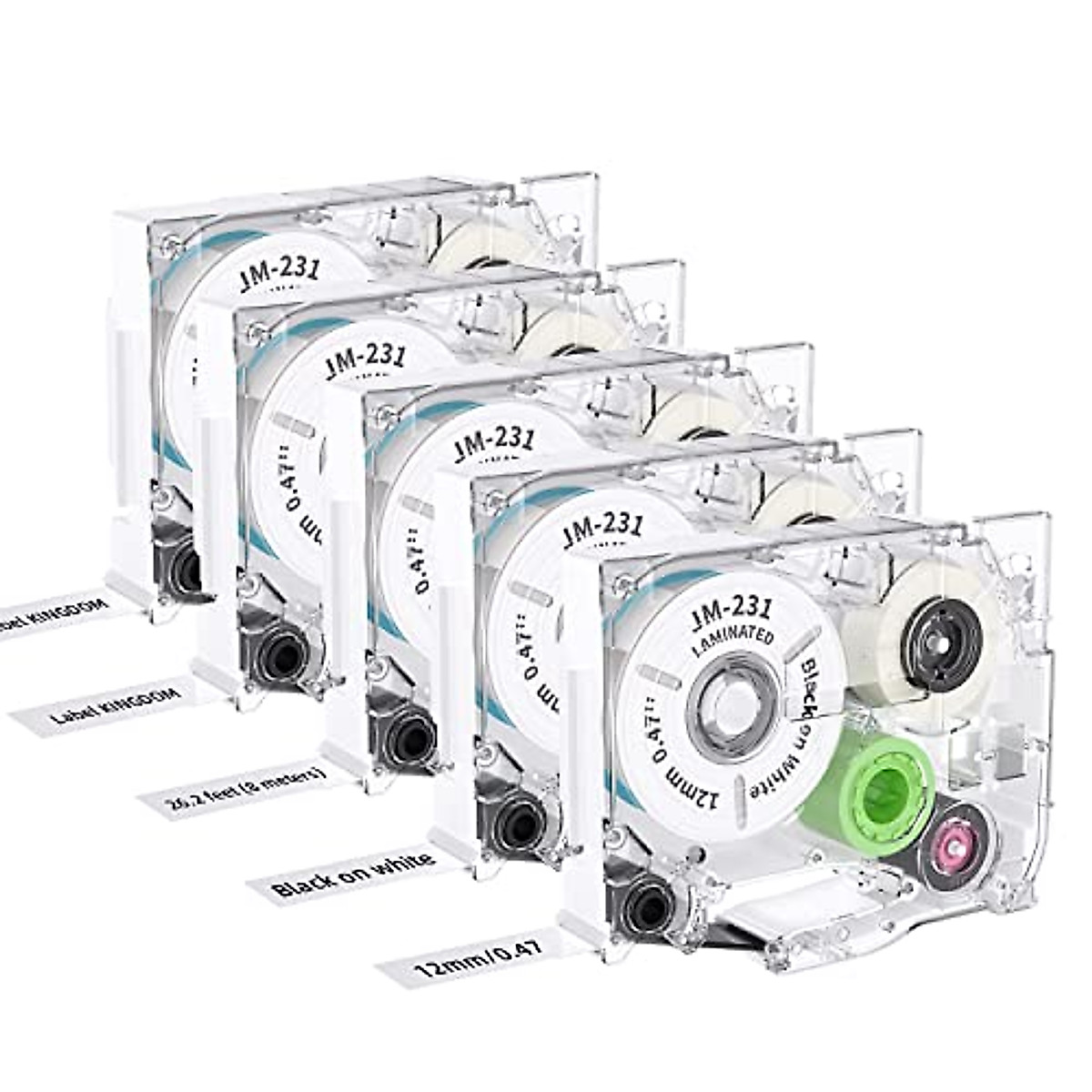 Label KINGDOM Label Tape JM-231 Compatible for Brother P Touch Label Tape PT-D210 PT-H110 and D210S P3100D E1000 Label Maker JM231 12mm 0.47 Laminated White, 5 Pack