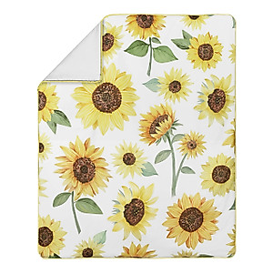 Sweet Jojo Designs Yellow, Green and White Sunflower Boho Floral Baby Girl Nursery Crib Bedding Set - 4 Pieces - Farmhouse Watercolor Flower