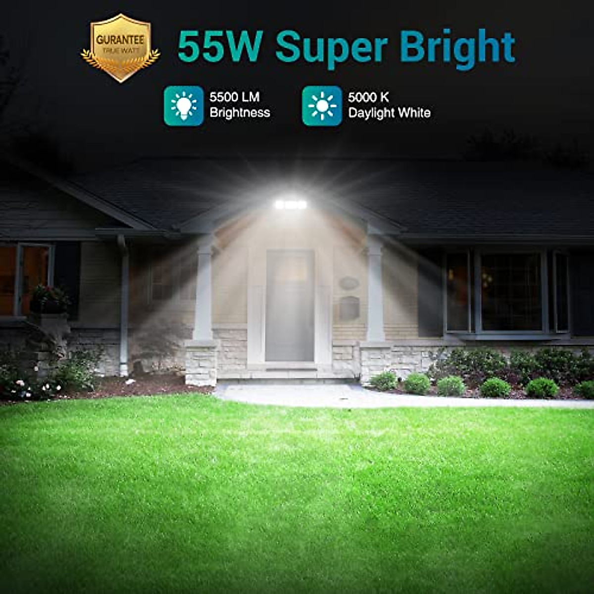 USTELLAR 55W Flood Lights Outdoor, Switch Controlled LED Flood Light Outdoor 5500LM 5000K, IP65 Waterproof Exterior Security Light,Outside Spotight for Garage Eave Yard 2 Pack (White)