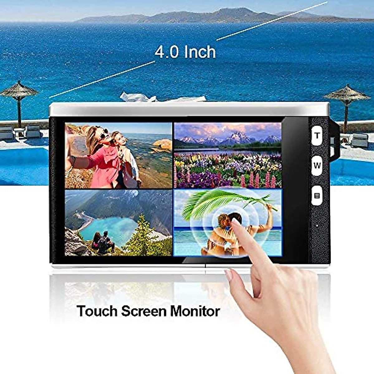 Digital Camera 24MP 4.0 Inch Touch Monitor Camera for Backpacking FHD Mini Compact Wide Angle Lens Pocket Camera for Photography(2 batteries Included)