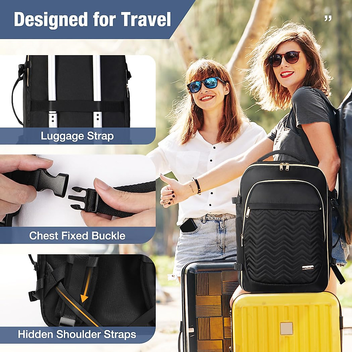 Lekebobor Large Travel Backpack for Women Men Carry on Backpack 17 Inch Flight Approved Luggage backpack Water Resistant Backpack for Weekender Overnight Large Daypack Black