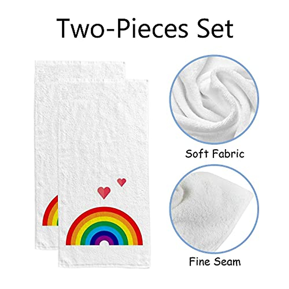 La Random 2 Pcs Rainbow Hearts Hand Bath Towels, Absorbent Soft Face Fingertip Towel for Bathroom Kitchen Dish Washcloths 30 inch x 15 inch