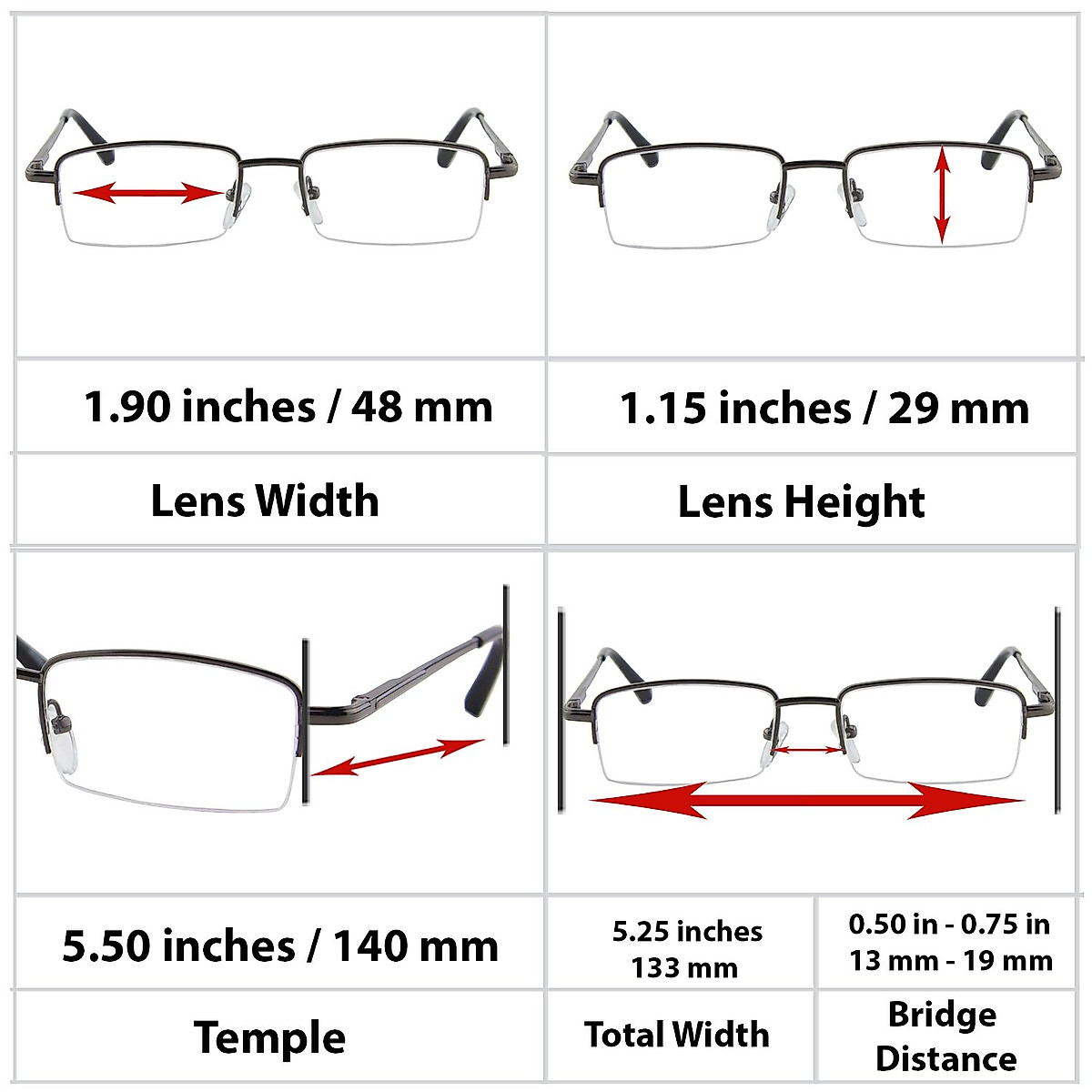 TruVision Readers 3 Pk - Gunmetal Metal Frames and Clear Acrylic Lenses 2.50