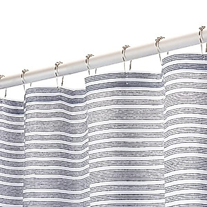 French Connection White and Navy Shower Curtains - 13 Piece Dobby Set with 12 Rustproof Metal Hooks - Hotel Quality & Machine Washable, Standard Size 72x72, White and Navy