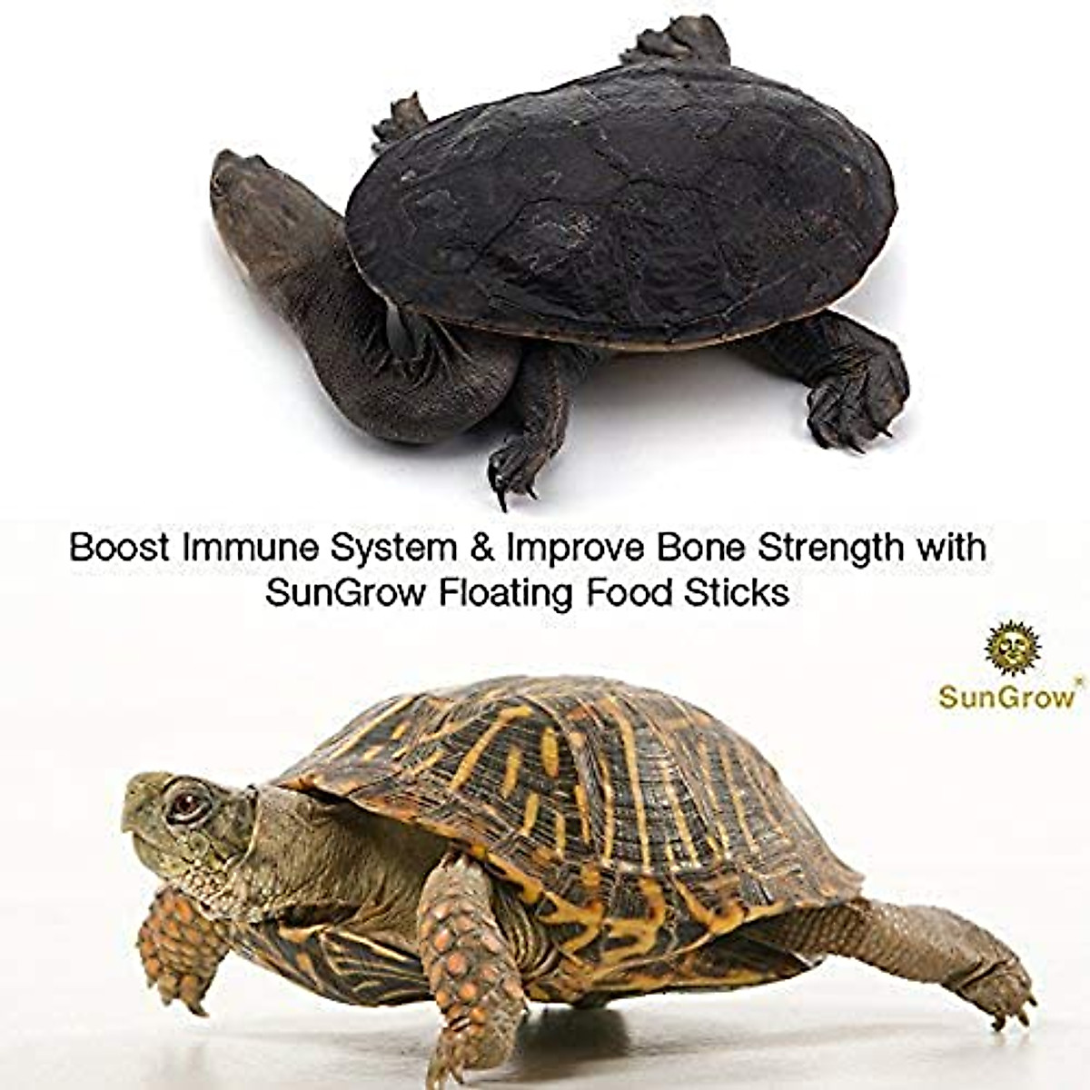 SunGrow Floating Food Sticks for Aquatic Turtles, Newts and Frogs, Balanced Meal for Strong Bones and Shells, Zip-Lock Packaging, 7 Ounce