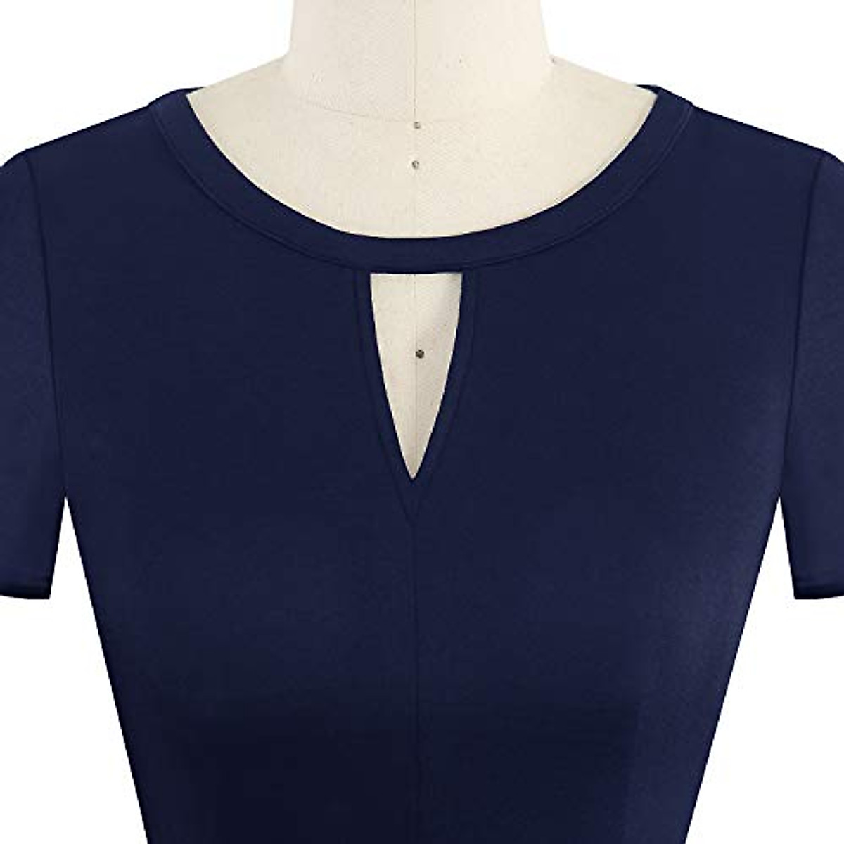 YATHON Women's Classic O Neck Navy Floral Print Wedding Guest Formal Party Church Dresses Summer Keyhole Cutout Pleated Pocket Cocktail Dress (M, YT018-Navy Floral 01)