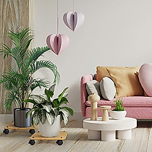 2 Pack Plant Caddy Rolling Plant Stand with Wheels Bamboo Plant Roller Base with Lockable Casters for Indoor Outdoor Large Plant Pot Flower Pot