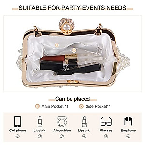 Oweisong Pearl Clutch Purses for Women Crystal Tote Handbag Vintage Evening Clutch Bag for Wedding Cocktail Bride
