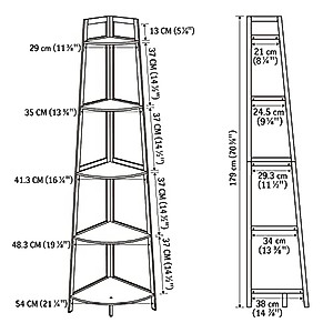 POXAKA Corner Shelf, 5 Tier Bookshelf Open Corner Shelf Stand, 70.8 Inch Tall Bookcase, Modern Bamboo Corner Stand in Living Room, Bathroom, Small Space