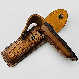 Folding Pocket Knife Sheath 5.2" Cow Leather Belt Case Case Metal Snap (2Pcs)