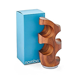 nambe Vie Wine Rack | Countertop Wine Rack 4 Bottle | Wine Bottle Holder for Bar Table and Wine Cabinet | Freestanding Wine Holder | Made of Nambé Alloy and Acacia Wood | 6” D x 13” H