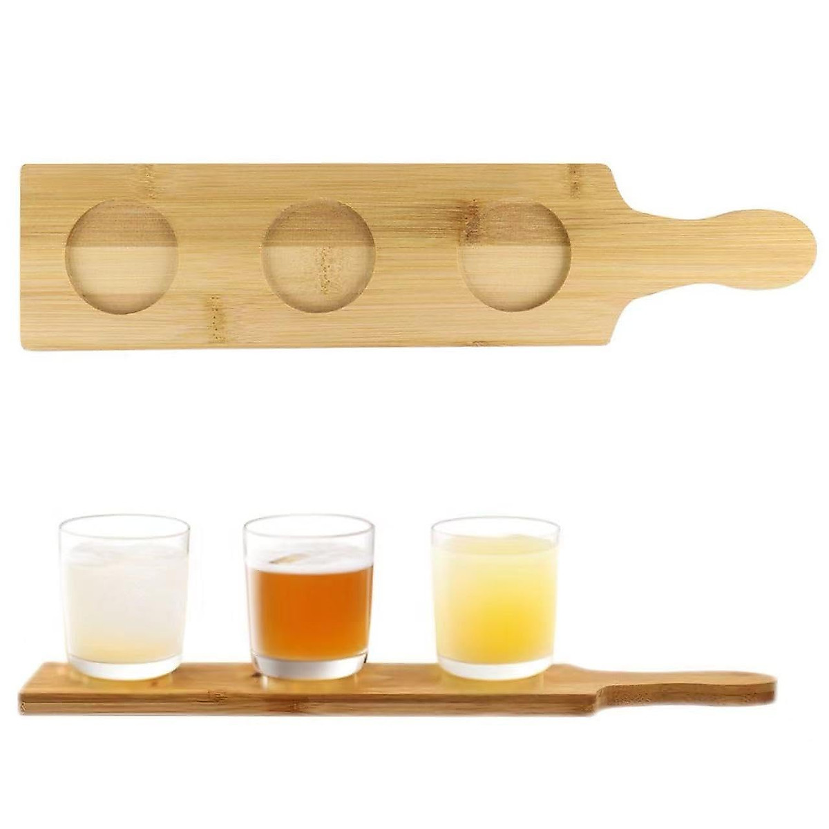 HinLot 3 Slots Bamboo Wine Serving Display Rack Flight Paddle Board for Wine Glass Jars (1)