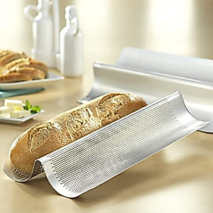 USA Pan Bakeware Aluminized Steel Perforated Italian Bread Pan, 16'' x 8'', 2-Loaf