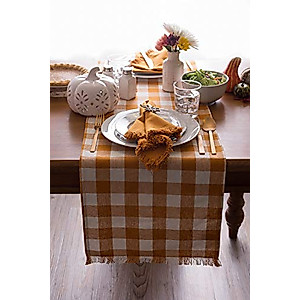 DII Heavyweight Fringed Check Tabletop Collection, Table Runner, 14x72, Pumpkin Spice