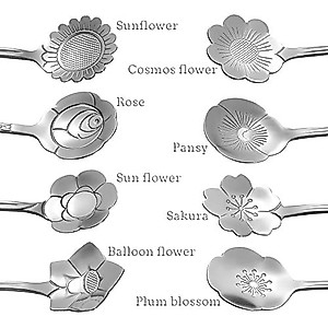 AnSaw 8 Pcs Flower Spoon Set, Stainless Steel Reusable Tea Scoops Stirring Spoon Coffee Spoon Mixing Spoon Sugar Dessert Cake Spoon Ice Cream Spoons Tableware for Tea Parties (length:4.9 inch, Silver)