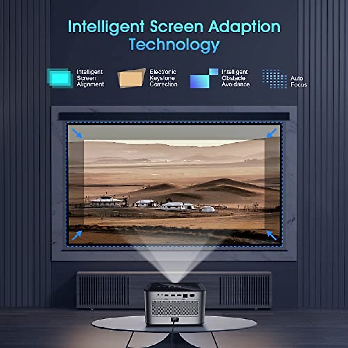 Projector with WiFi and Bluetooth,Hasatek 1600 ANSI Lumens Projector 4k Supported Video Projector, Android TV,Auto Focus,Electronic Keystone Correction，Full HD 1080P Home Theater Movie Projector