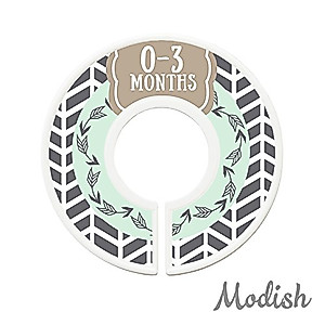 Modish Labels Baby Clothes Size Dividers, Baby Closet Organizers, Closet Size Dividers, Baby Closet Organizers, Clothes Organizer, Neutral, Boy, Girl, Woodland, Arrows, Nordic, Boho, Tan, Mint (Baby)
