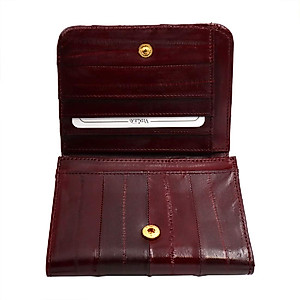 Zipper Wallets for Women Compact Bifold Eel Skin Wallet Credit Card Holder Coin Purse ELZH (Purple)