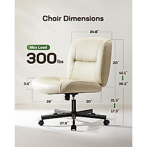 Marsail Criss Cross Chair with Wheels, Scratch-Resistant PVC Leather Cross Legged Office Chair, Wide Mid-Back Comfy Armless Desk Chair, Height Adjustable Vanity Computer Chair for Home Office