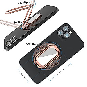 Phone Ring Holder Finger Kickstand, Upgraded 360° Rotation Metal Phone Grip for Magnetic Car Mount Foldable Cell Phone Stand Compatible with Most Smartphones (Rose Gold)